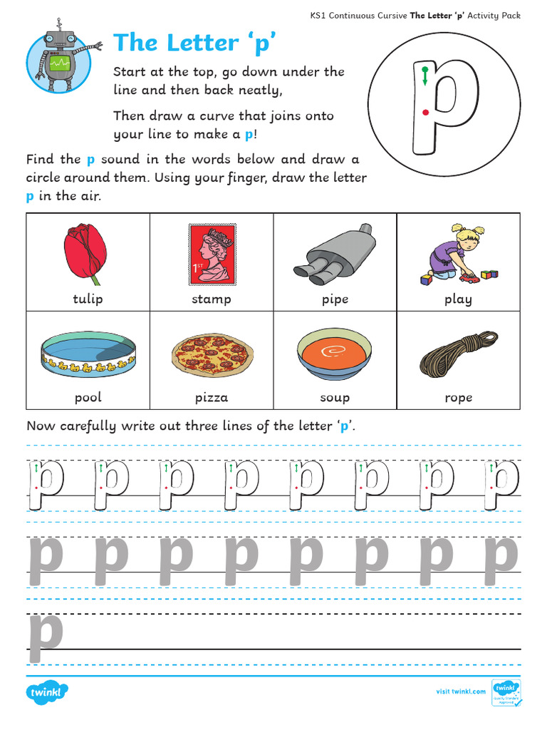 The Letter 'p' Activity Sheet - Larger Lines Alt | PDF