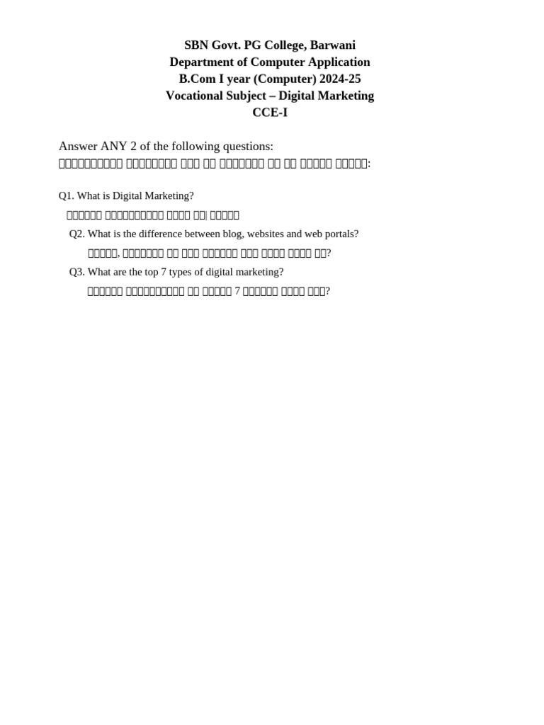 BCOM I Vocational Digital Marketing CCE | PDF