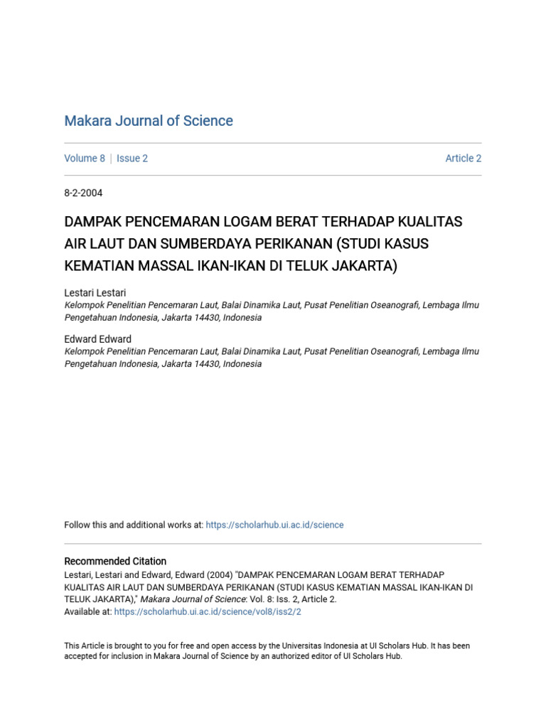 Dampak Pencemaran Logam Berat Terhadap Kualitas Air Laut Dan Sumb | PDF