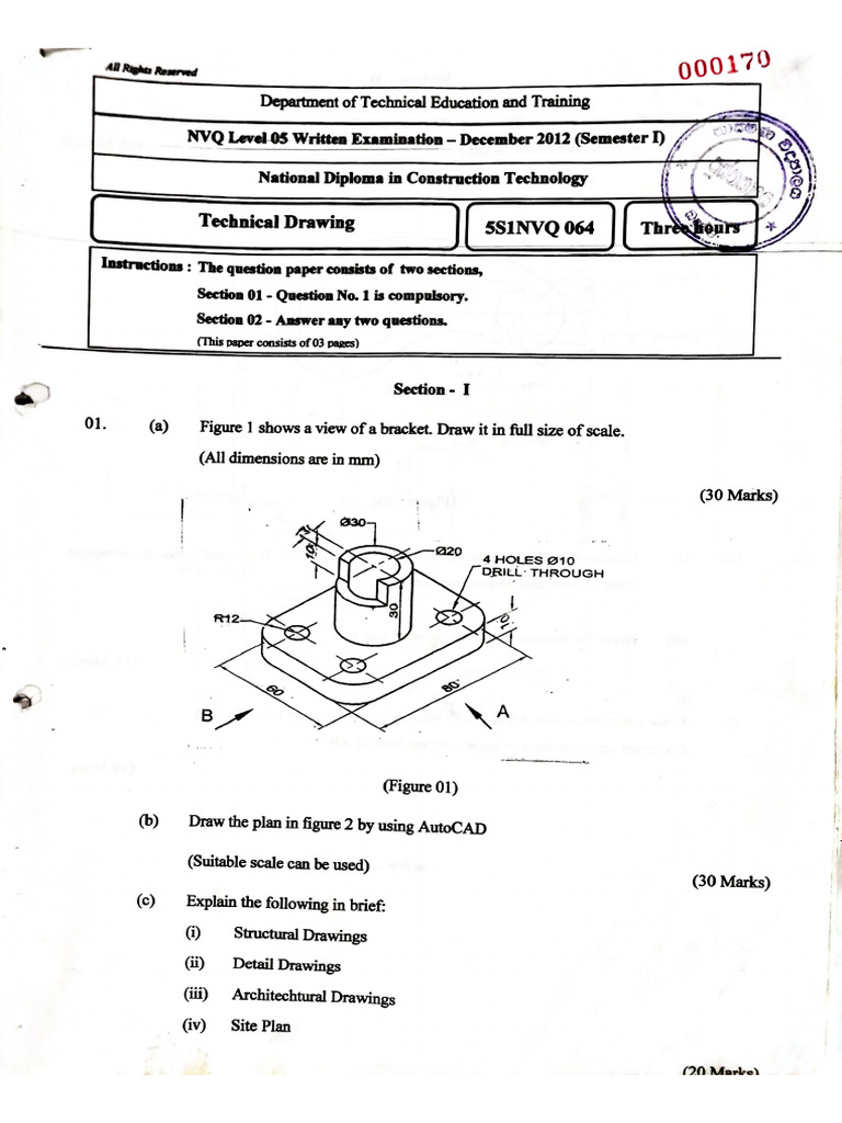 NDCT technical college 2012 technical drawing pass paper semester 1 | PDF