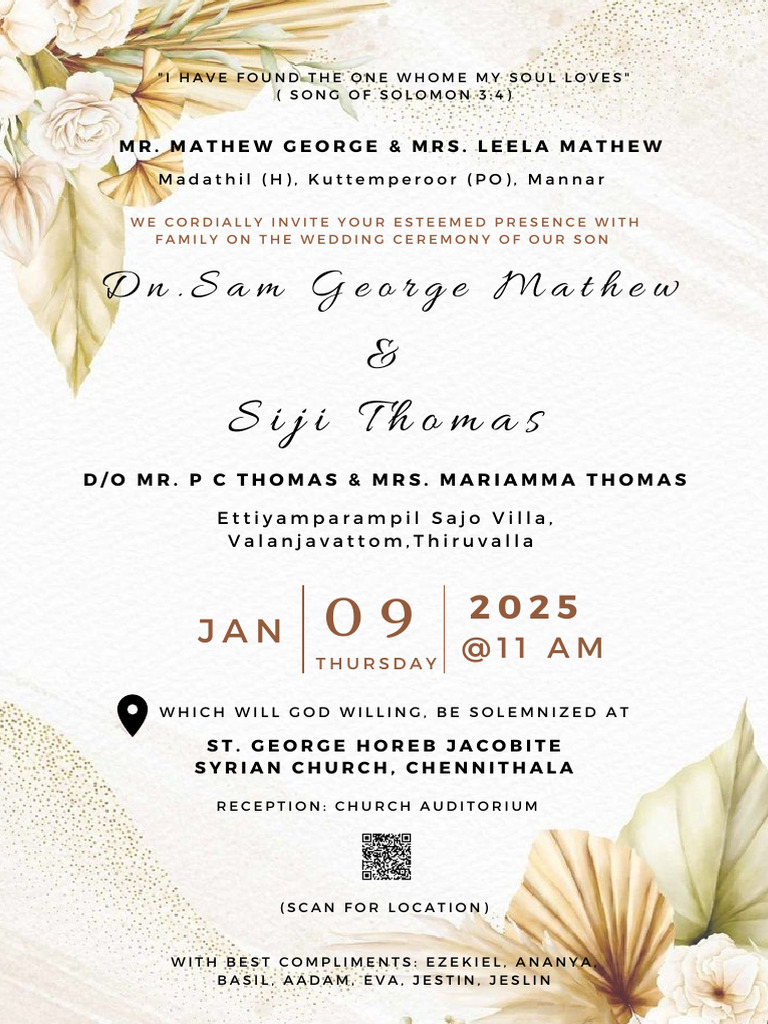 Dn Sam George Mathew & Ms Siji Thomas - Wedding Invitation | PDF