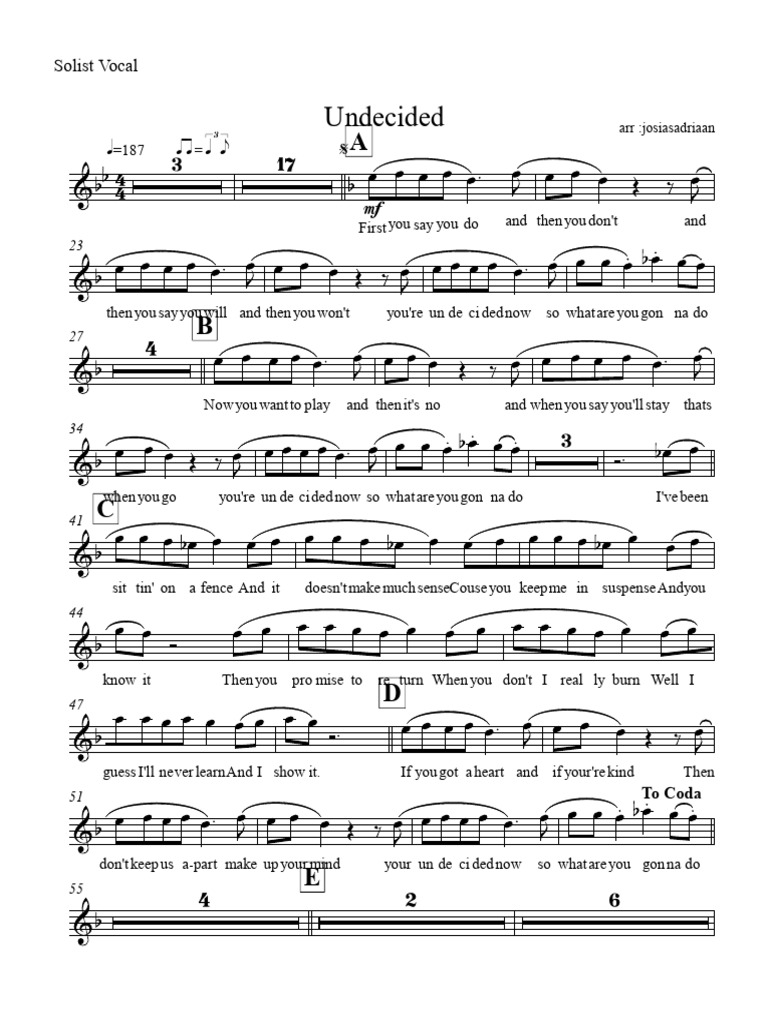 Vocal Sheet Music: "Undecided" | PDF