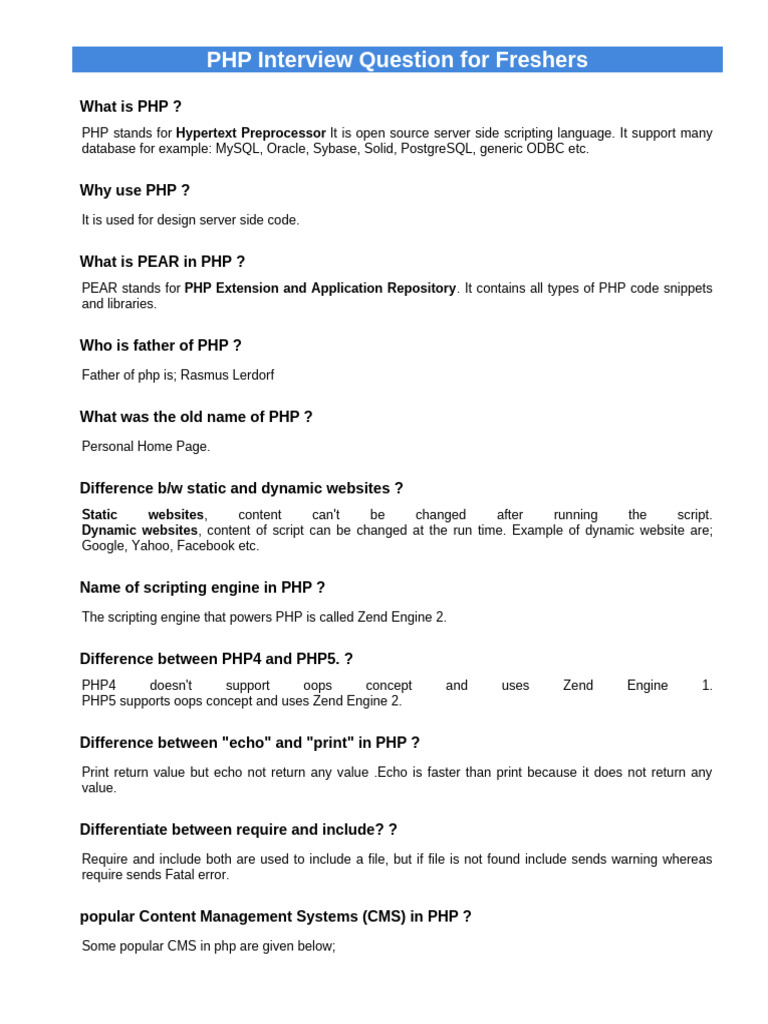 PHP Interview Question For Fresher1 | PDF | Php | Http Cookie