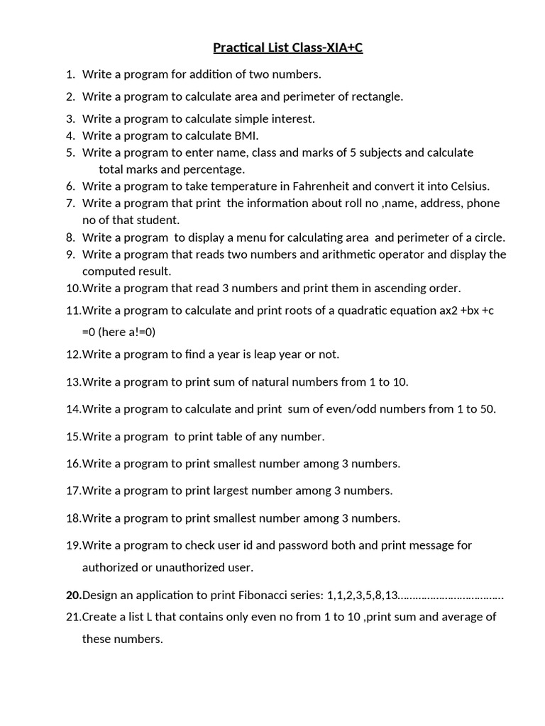 Practical list-new 2024 | PDF | Area | Numbers