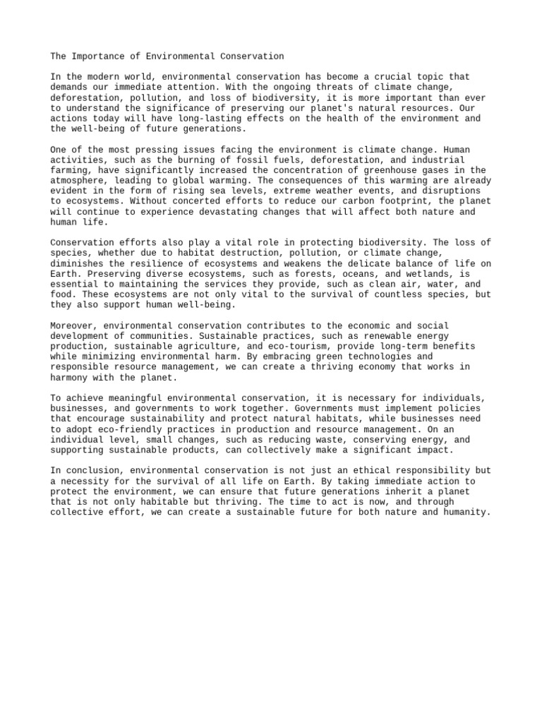 The Importance of Environmental Conservation | PDF | Climate Change ...
