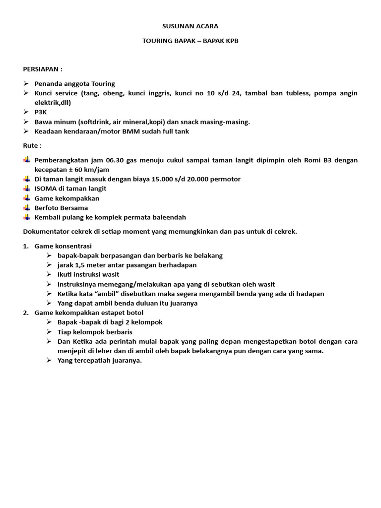 Susunan Acara Touring KPB | PDF
