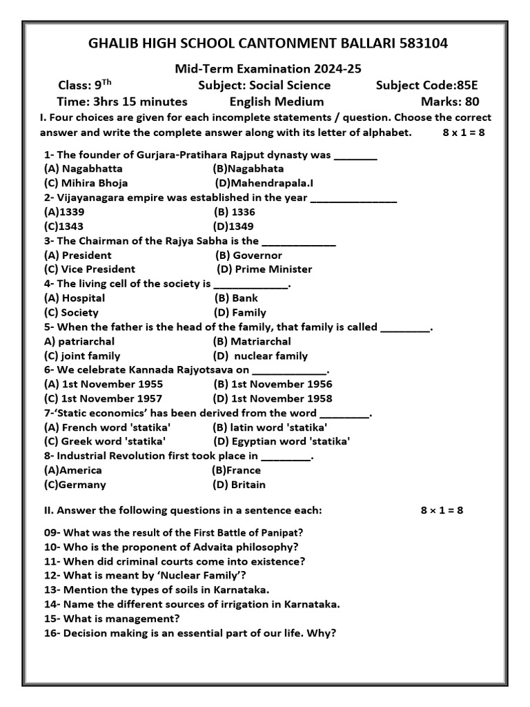 9th Eng Sa-1 2024-25 | PDF