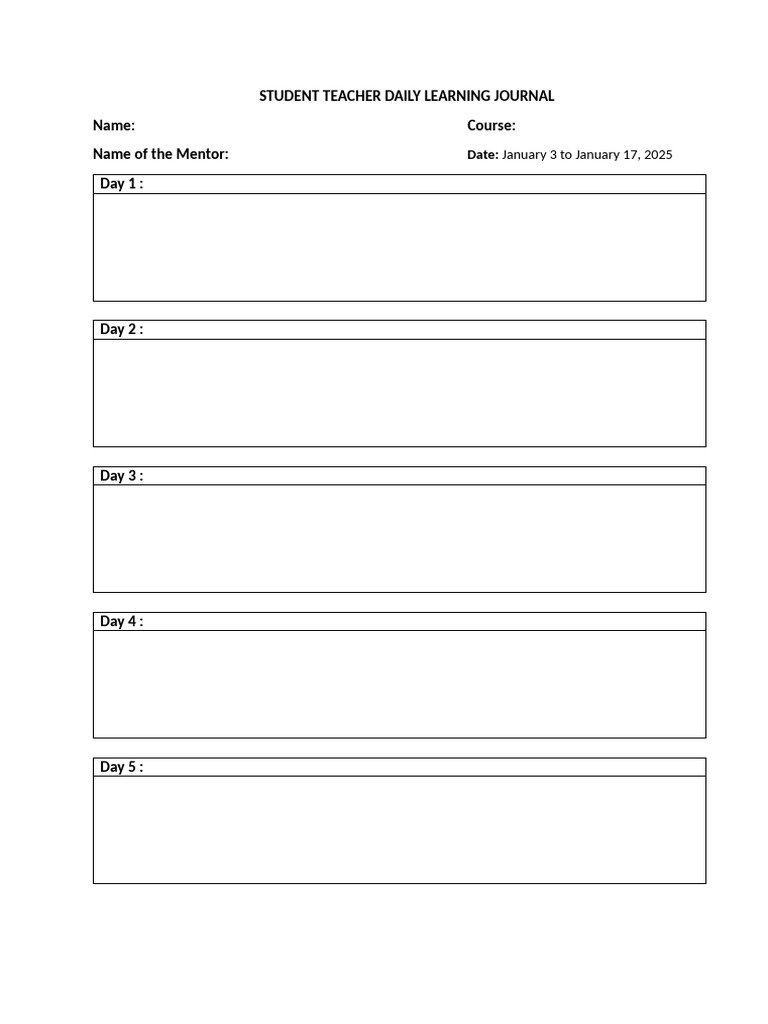 Student Teacher Daily Learning Journal | PDF
