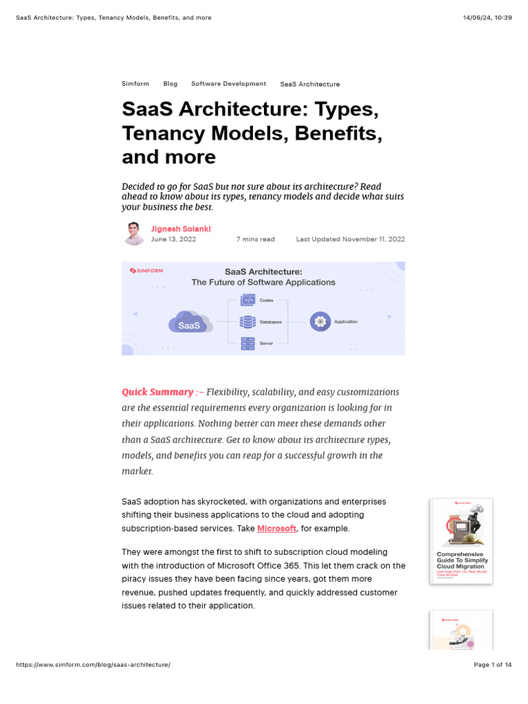 SaaS Architecture_ Types, Tenancy Models, Benefits, and more | PDF ...