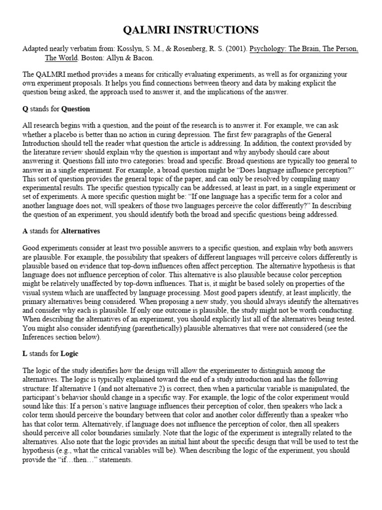 QALMRI | PDF | Experiment | Perception