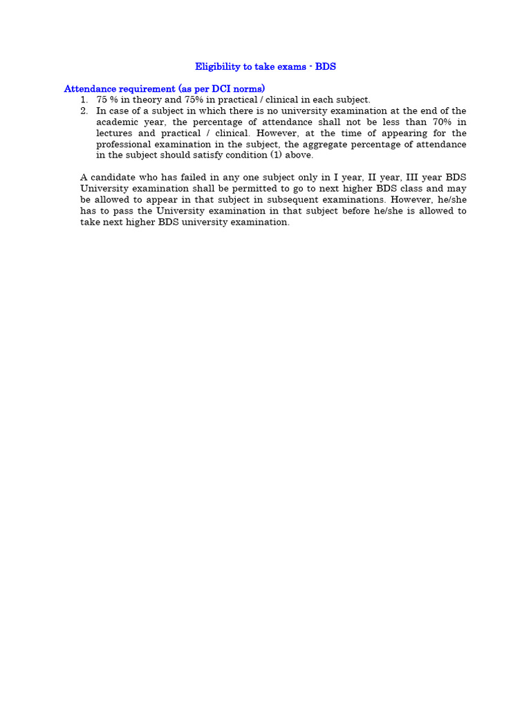 BDS Exam Eligibility Requirements | PDF