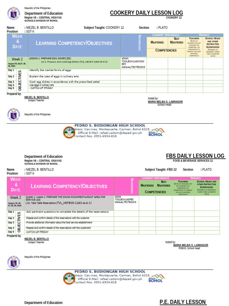 week 2-dll 2025 | PDF | Physical Education | Cooking