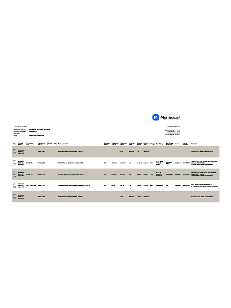 Moniepoint Account Statement Summary | PDF | Debit Card | Money