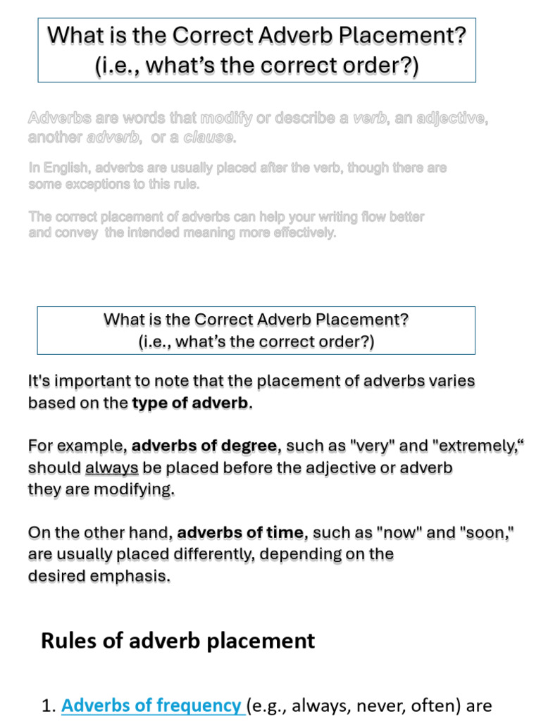 Rules of Adverb Placement | PDF | Adverb | Verb