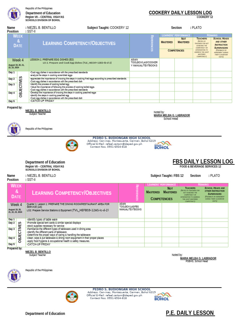 week 4-dll 2025 - Copy | PDF | Physical Education | Cooking