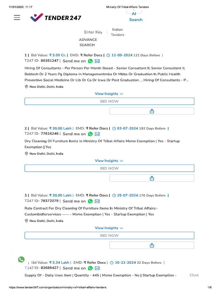 Ministry of Tribal Affairs Tenders | PDF