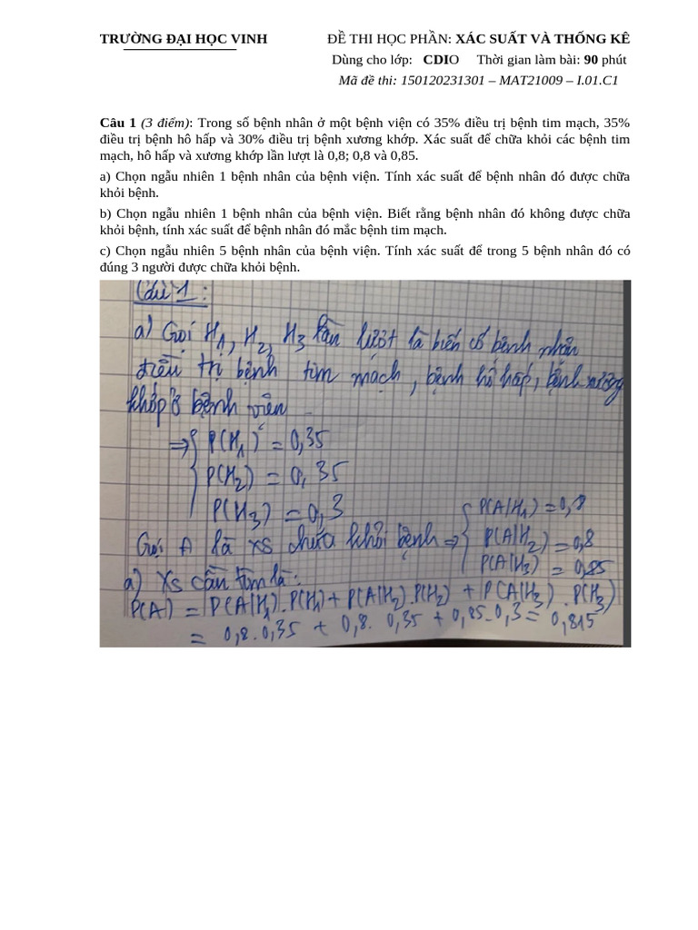 ĐỀ THI MÔN XSTK | PDF