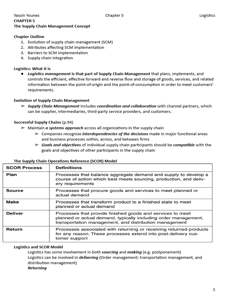 CHAPTER 5 Logistics Notes Younee | PDF | Supply Chain Management ...