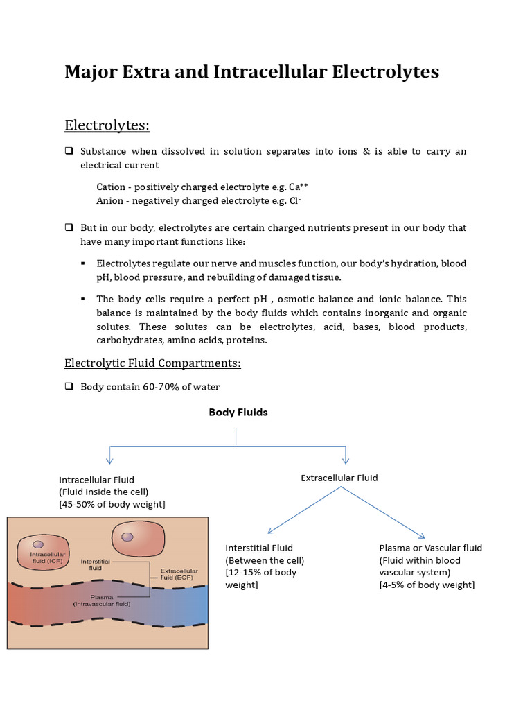 Major Intracellular and Extracellular Electrolytes | PDF | Electrolyte ...