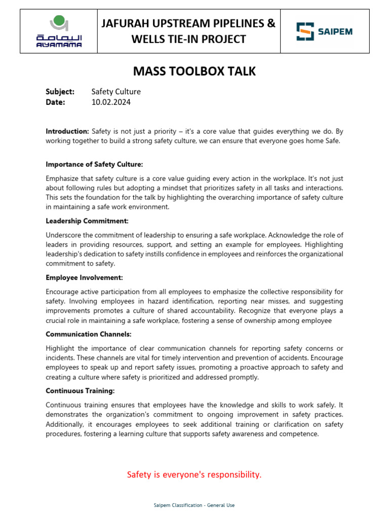 Mass TBT About Safety Culture | PDF