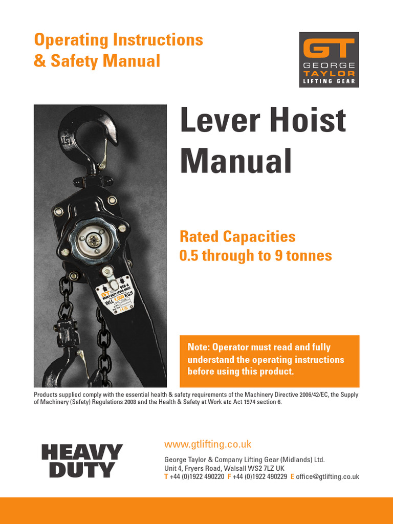 Lever Hoist Operating & Safety Manual | PDF | Safety | Axle