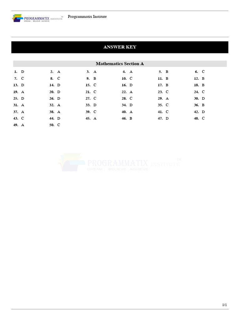 Math Answer Key for Students | PDF