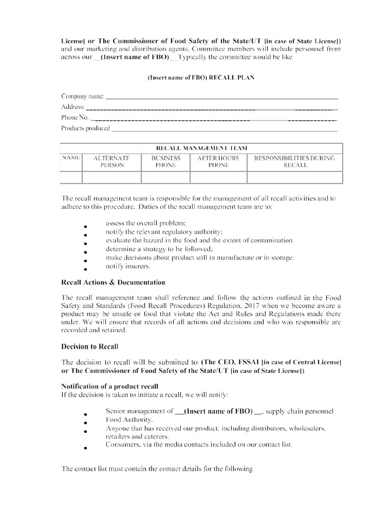 RECALL PLAN (2) | PDF