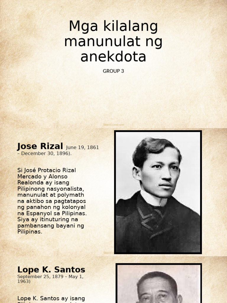 Mga Kilalang Manunulat NG Anekdota | PDF