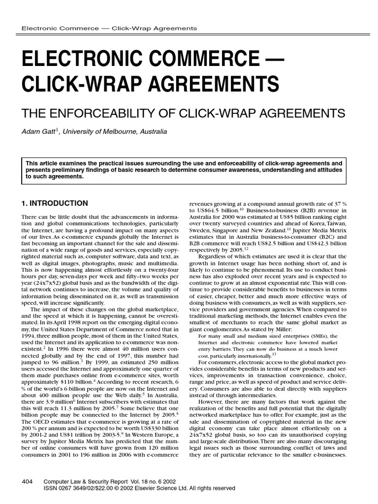 Enforceability of Clickwrap (Adam Gatt) | PDF | E Commerce ...
