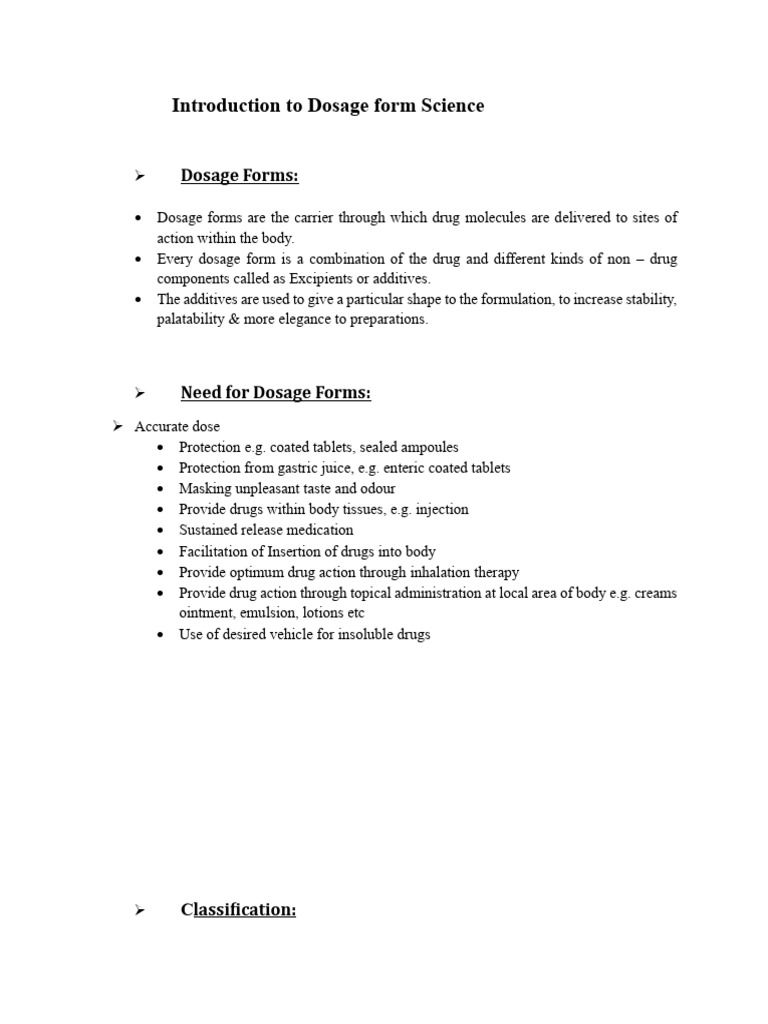 Introduction To Dosage Form Science | PDF | Tablet (Pharmacy ...