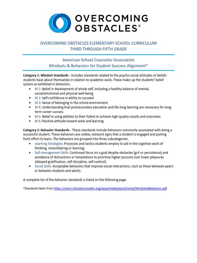 American School Counselor Association Mindsets and Behaviors for ...