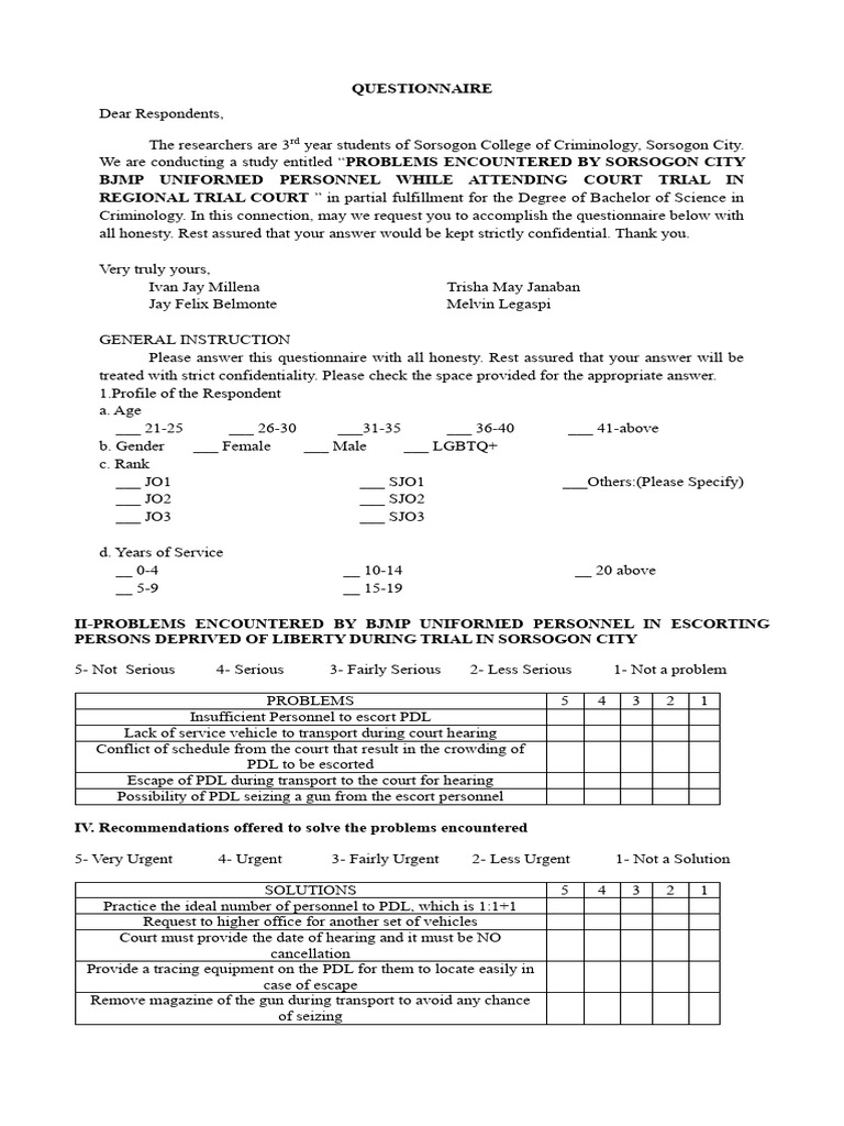 Questionnaire-1 | PDF | Justice | Crime & Violence