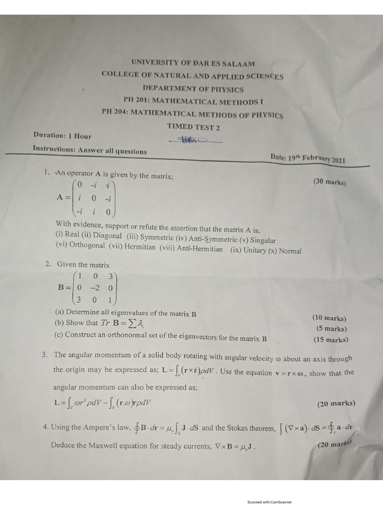 PH 204 Test 02 2021-22-1 | PDF