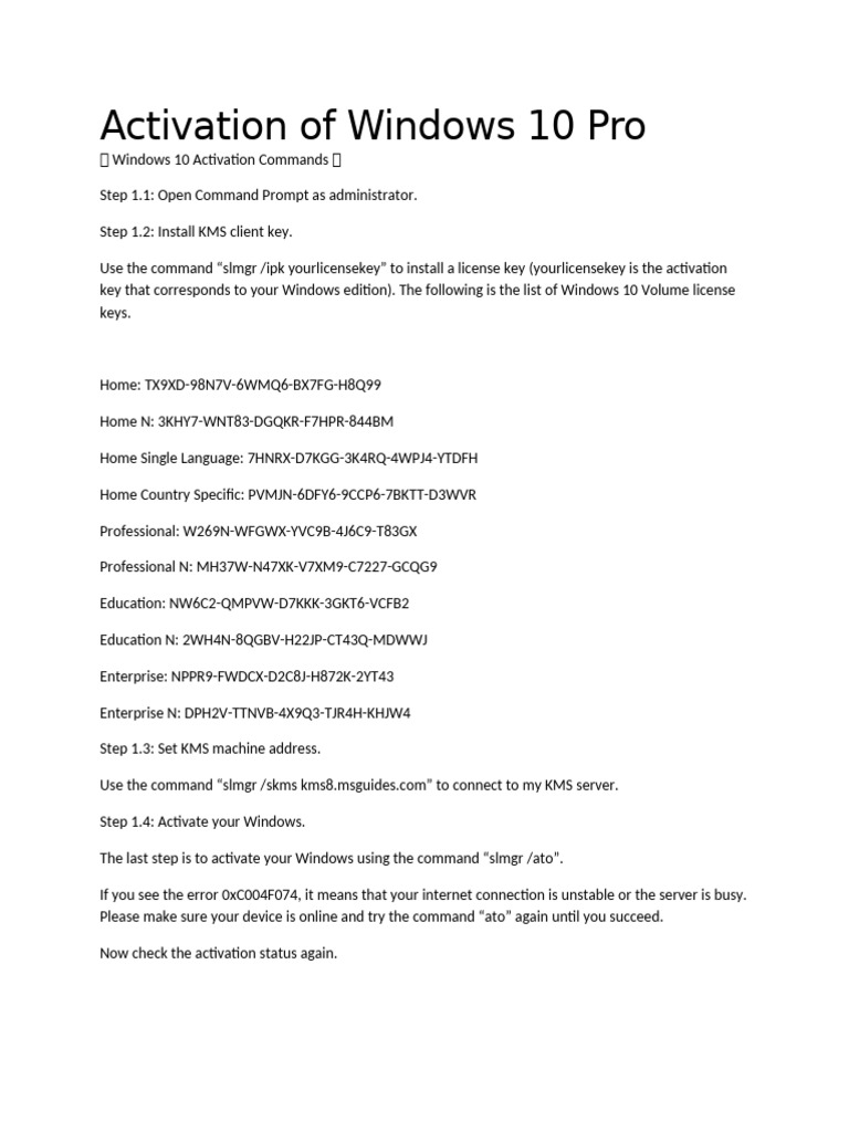 Windows 10 Pro Activation Guide | PDF