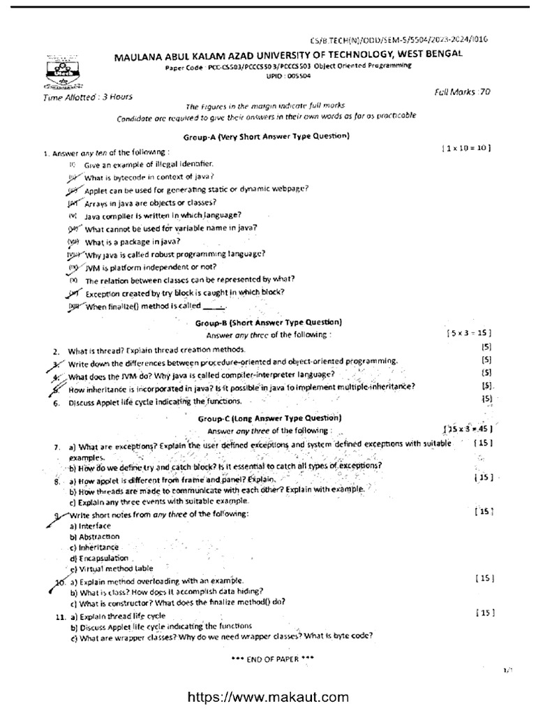 Btech PCC 5 Sem Object Oriented Programming PCC Cs503 2024 | PDF