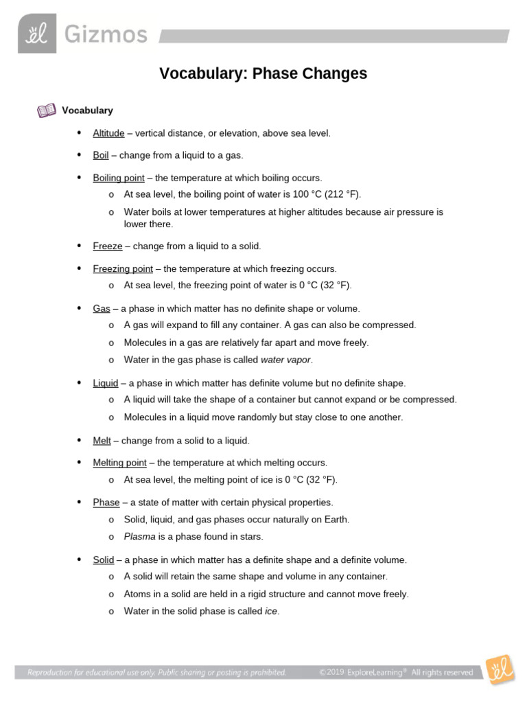 Phase Changes Vocab | PDF