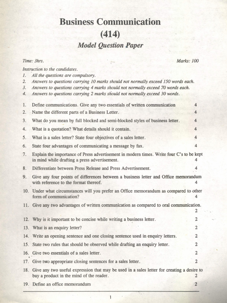 Model Question Paper (414) 0001 | PDF