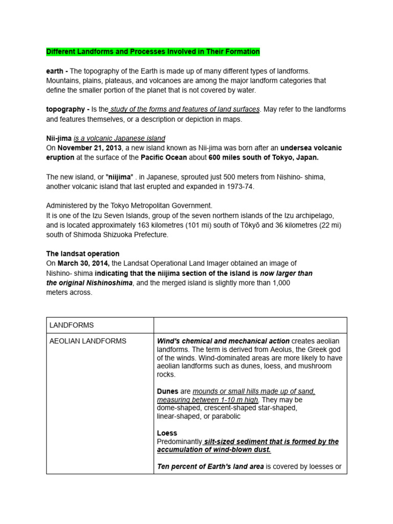 Landforms and Their Formation Processes | PDF | Mountains | Glacier
