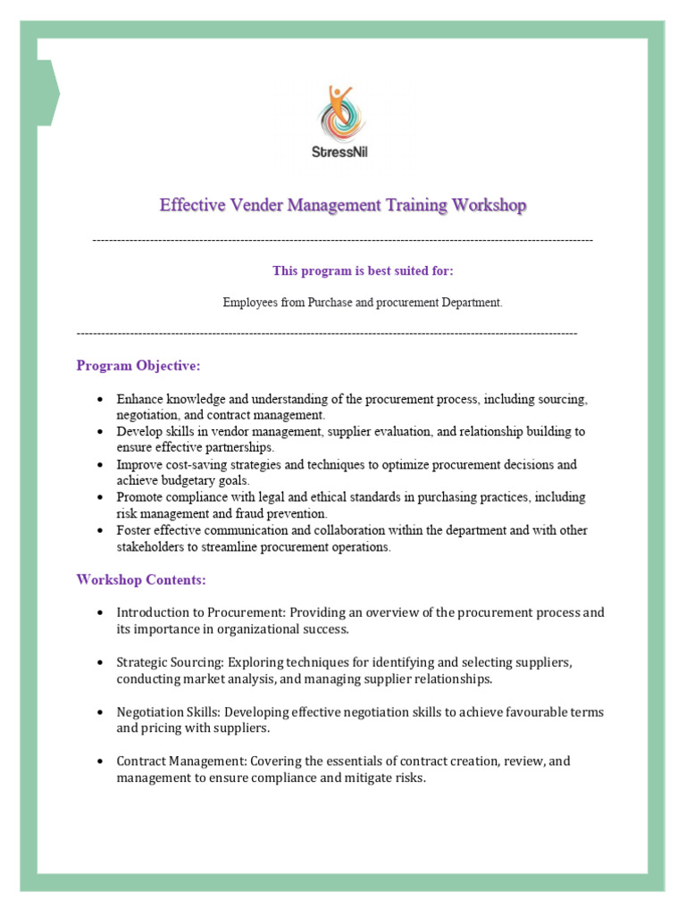 Effective vendor management training workshop outline | PDF ...