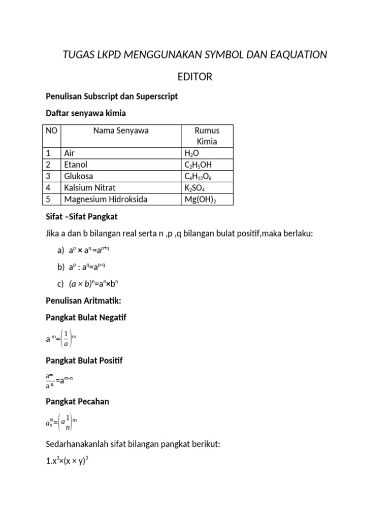 Bagi Tugas Lkpd Menggunakan Symbol Dan Eaquation Editor Zakyyah Haura (x Mipa 2 ) | PDF