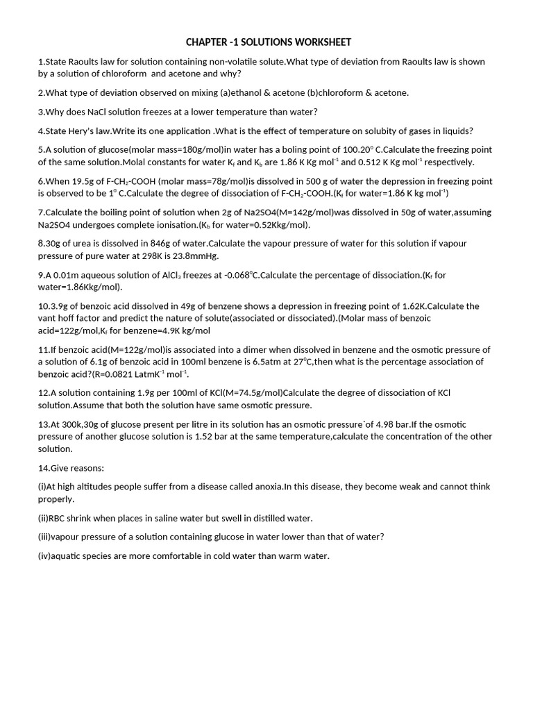 Chap-Solution Worksheet | PDF | Water | Phases Of Matter