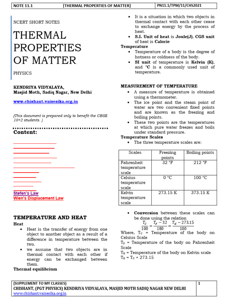 Thermal Properties of Matter Notes | PDF | Thermal Expansion | Heat