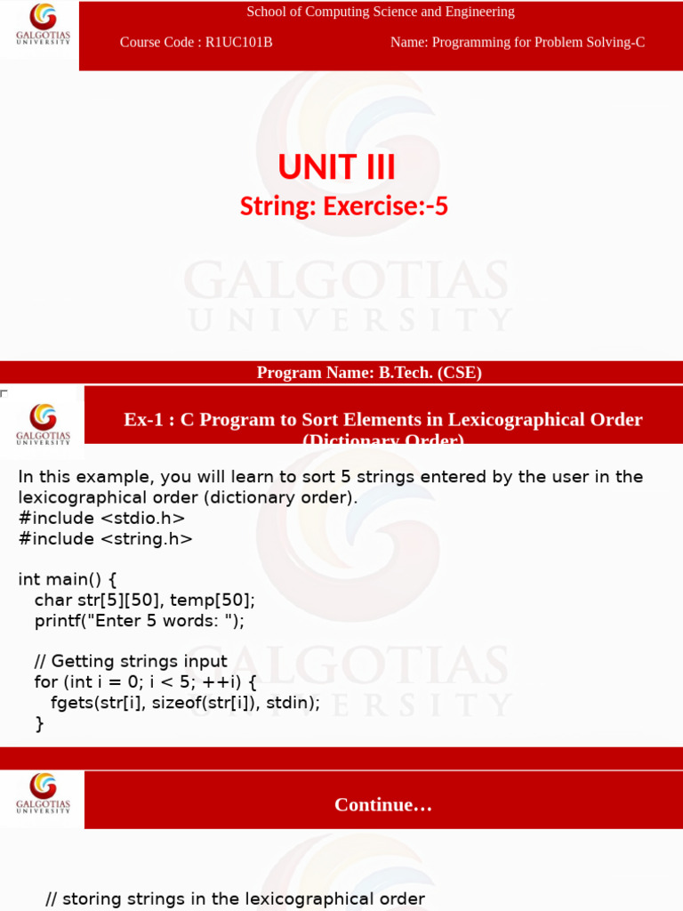 C Program: Sort Strings Lexicographically | PDF
