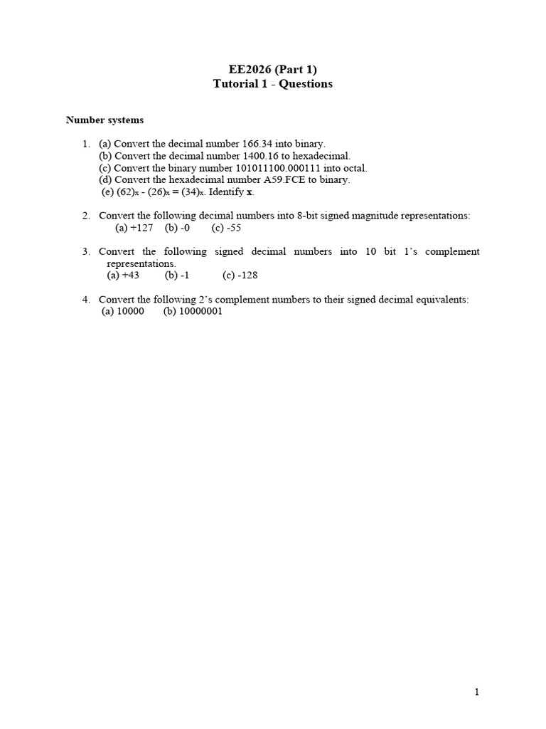 EE2026 - Tutorial-1 (wk2) | PDF