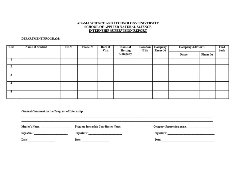 Internship Supervision Report Format | PDF