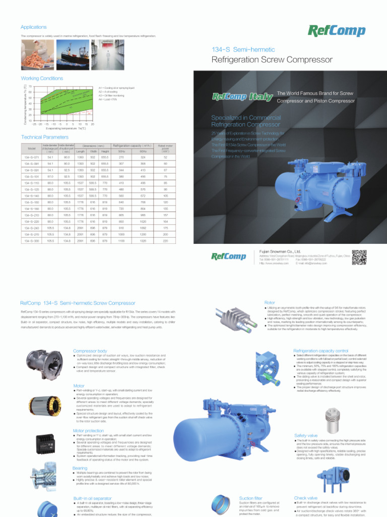 16 Refcomp 134 s Semi Hermetic Refrigeration Screw Compressor | PDF