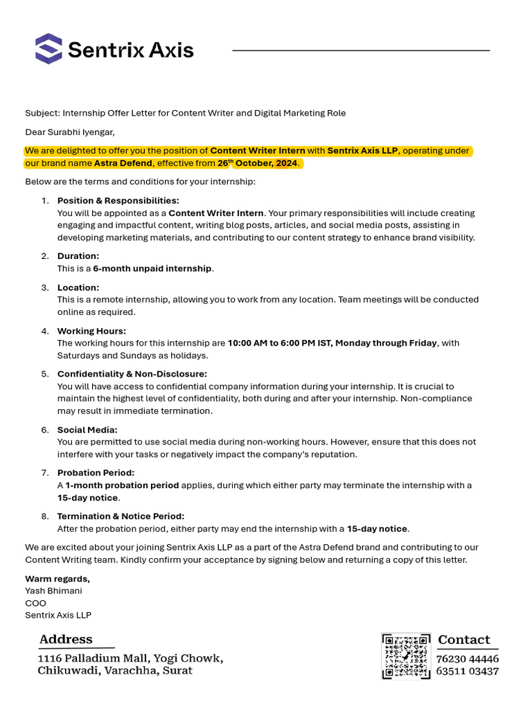 Surabhi Internship Latter-1 | PDF