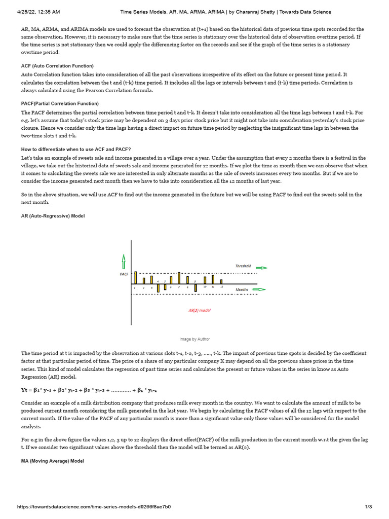 Time Series Models. AR, MA, ARMA, ARIMA _ by Charanraj Shetty _ Towards Data Science | PDF ...