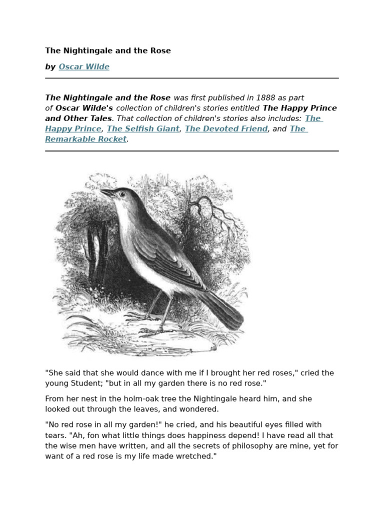 The Nightingale and the Rose | PDF | The Happy Prince And Other Tales