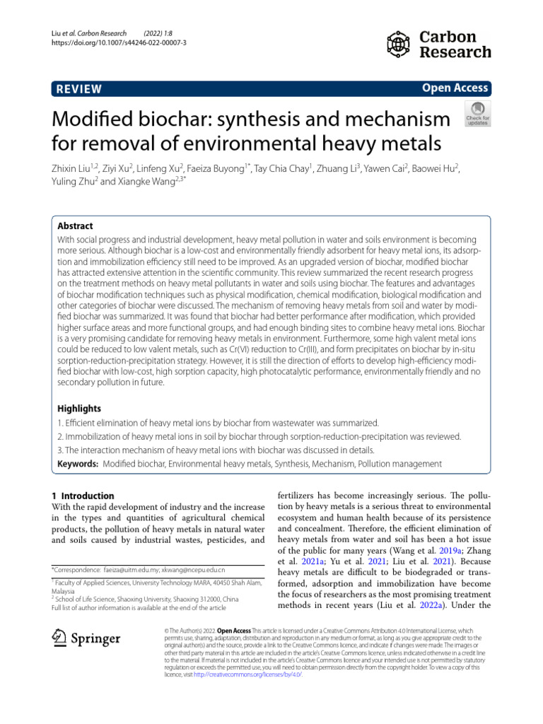 Modified Biochar Synthesis and Mechanism For Removal of Environmental Heavy Metals | PDF ...